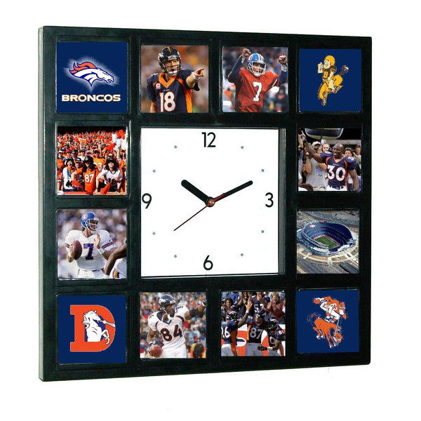Denver Broncos Great players and logo history Clock with 12 pictures ...